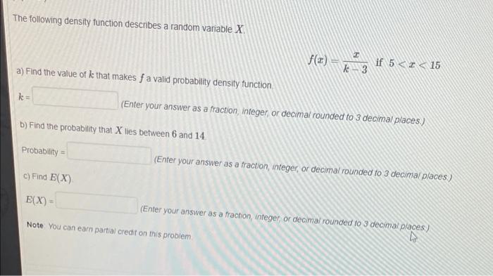 Solved The following density function describes a random | Chegg.com