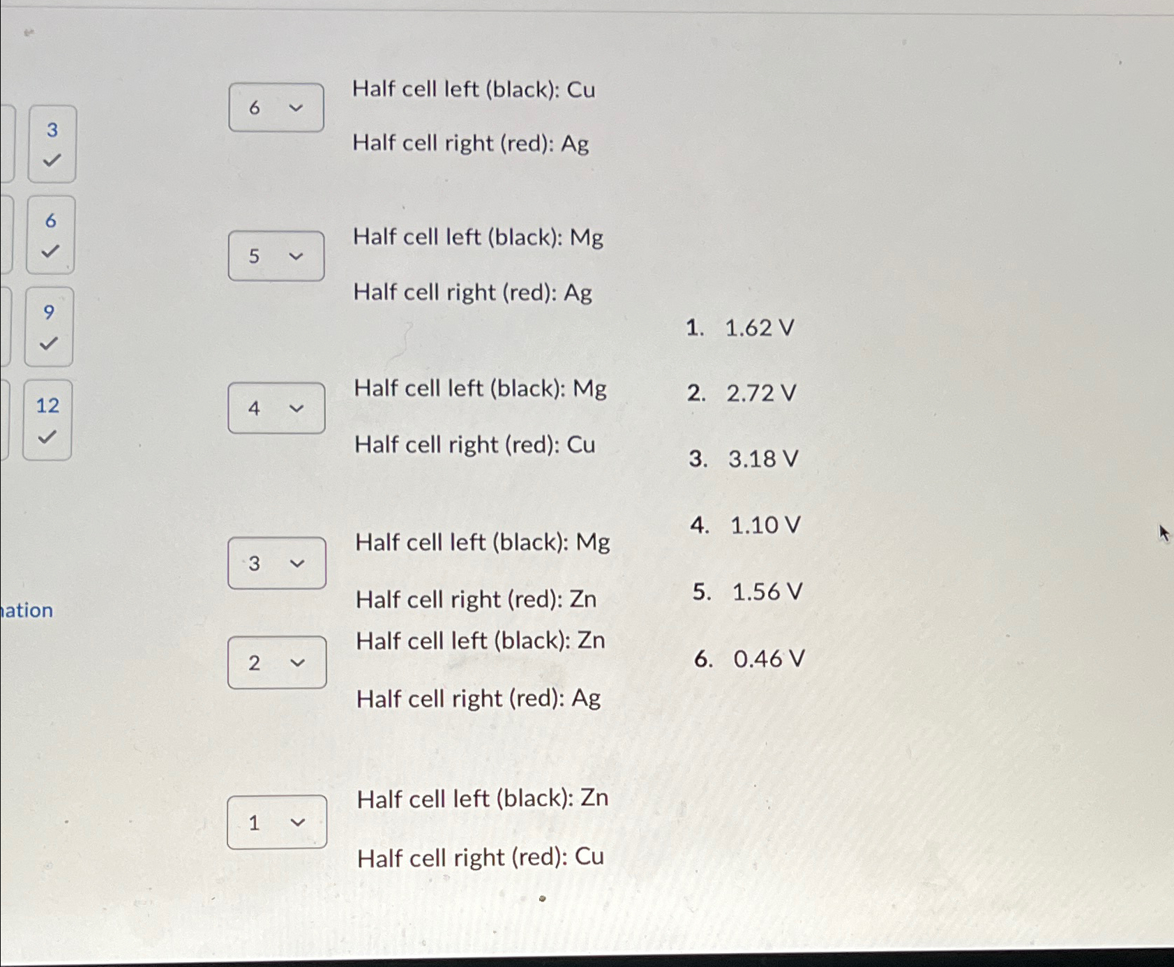 Solved Half cell left (black): CuHalf cell right (red): | Chegg.com