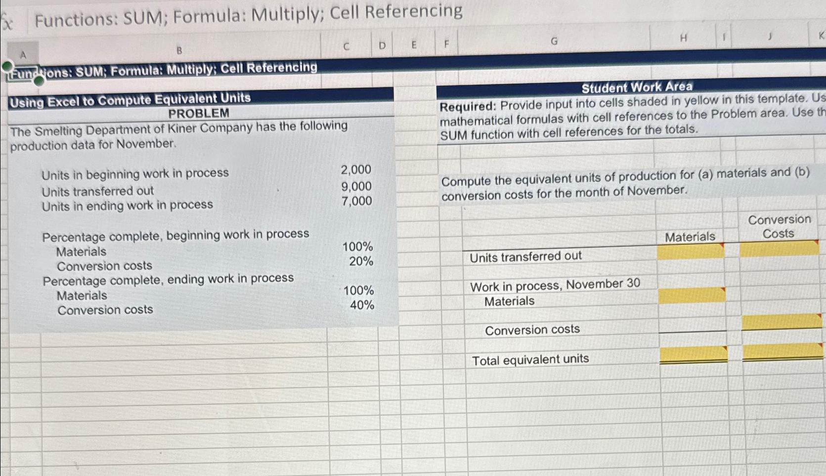Solved Functions: SUM; Formula: Multiply; Cell | Chegg.com