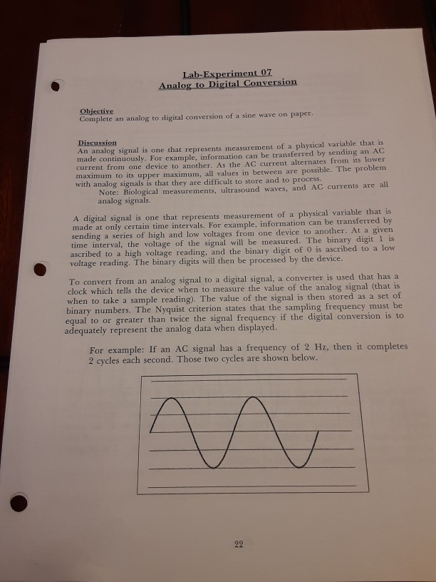 Lab-Experiment 07 Analog to Digital Conversion | Chegg.com