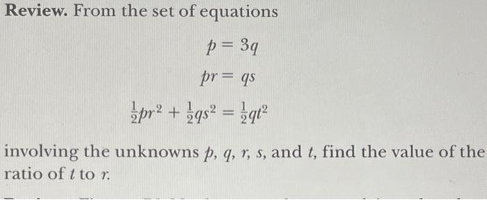 Solved Review. From the set of equations p=3q pr= qs pr²+gs² | Chegg.com
