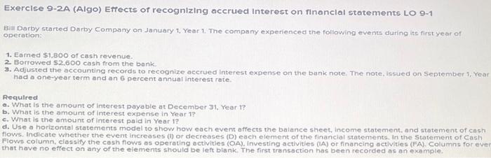 Solved Exercise 9-2A (Algo) Effects of recognizing accrued | Chegg.com