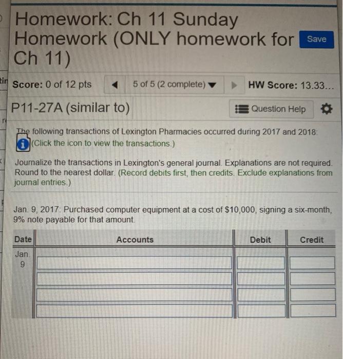 Solved Homework: Ch 11 Sunday Homework (ONLY homework for Ch | Chegg.com
