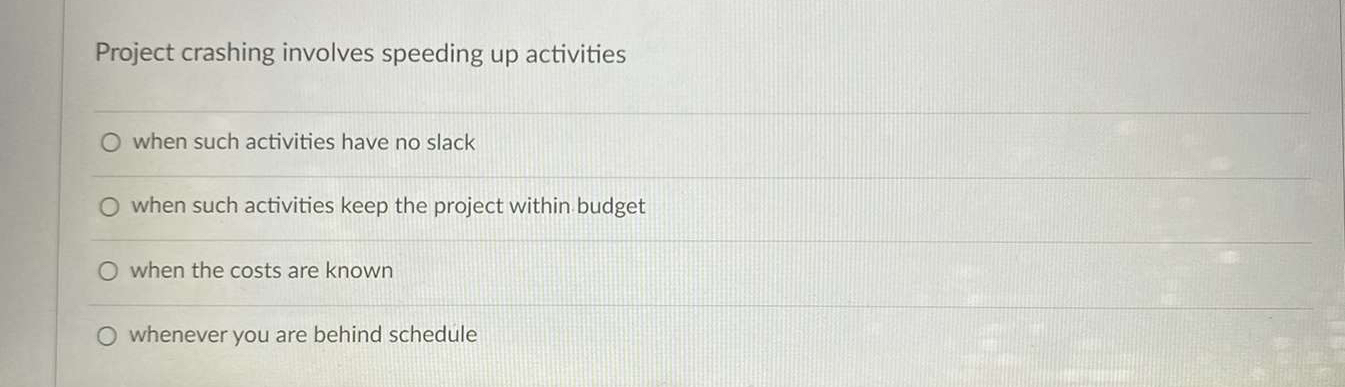 Solved Project crashing involves speeding up activitieswhen | Chegg.com