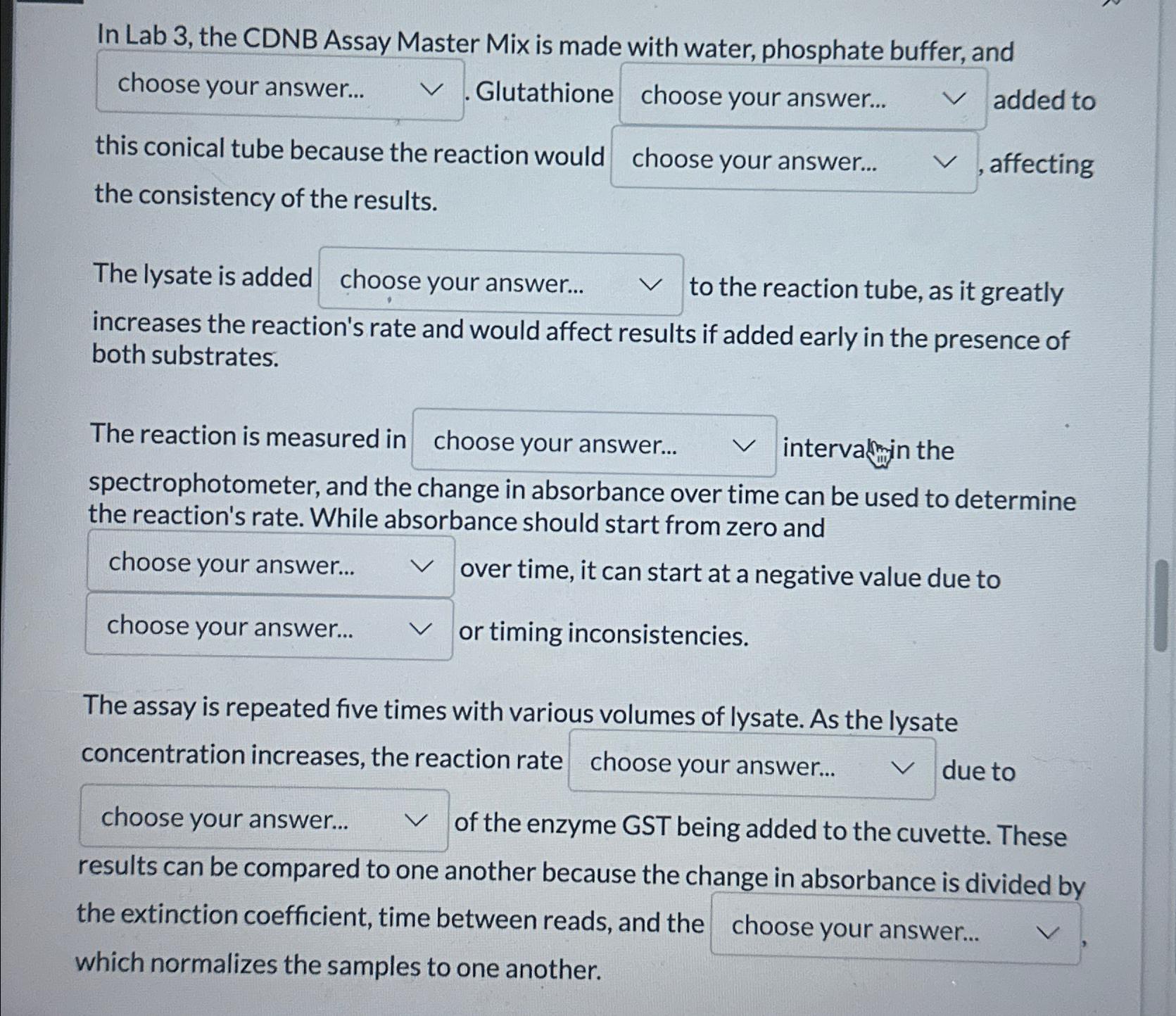 Solved In Lab 3, ﻿the CDNB Assay Master Mix is made with | Chegg.com