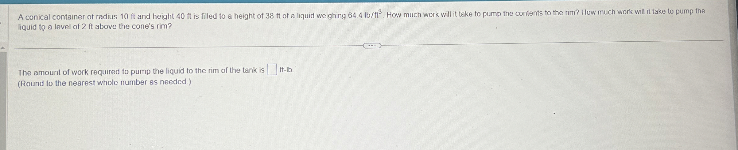 Solved A conical container of radius 10 ﻿ft and height 40 | Chegg.com