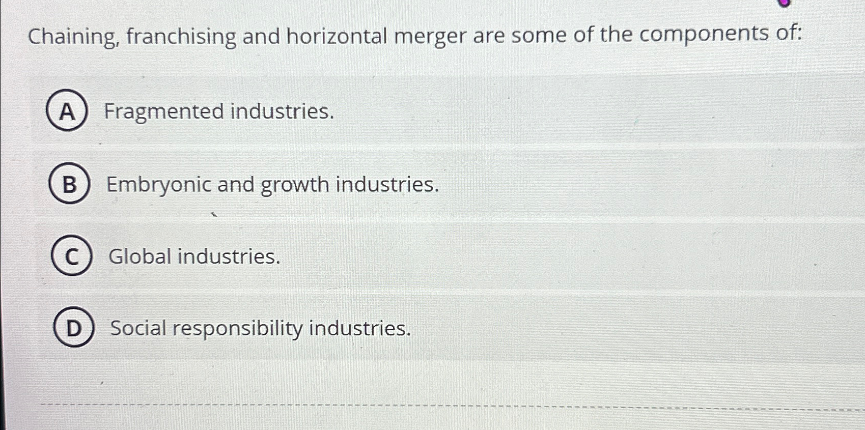 Solved Chaining, franchising and horizontal merger are some | Chegg.com