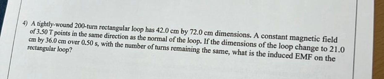 Solved A tightly-wound 200 -turn rectangular loop has 42.0cm | Chegg.com