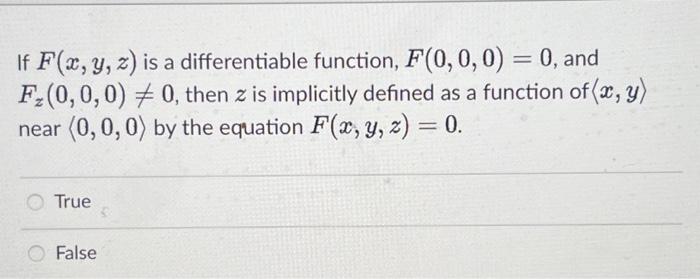 Solved If F(x,y,z) is a differentiable function, F(0,0,0)=0, | Chegg.com