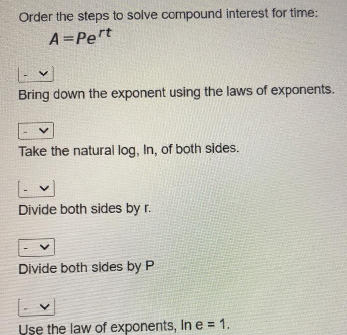 Solved Order the steps to solve compound interest for time: | Chegg.com