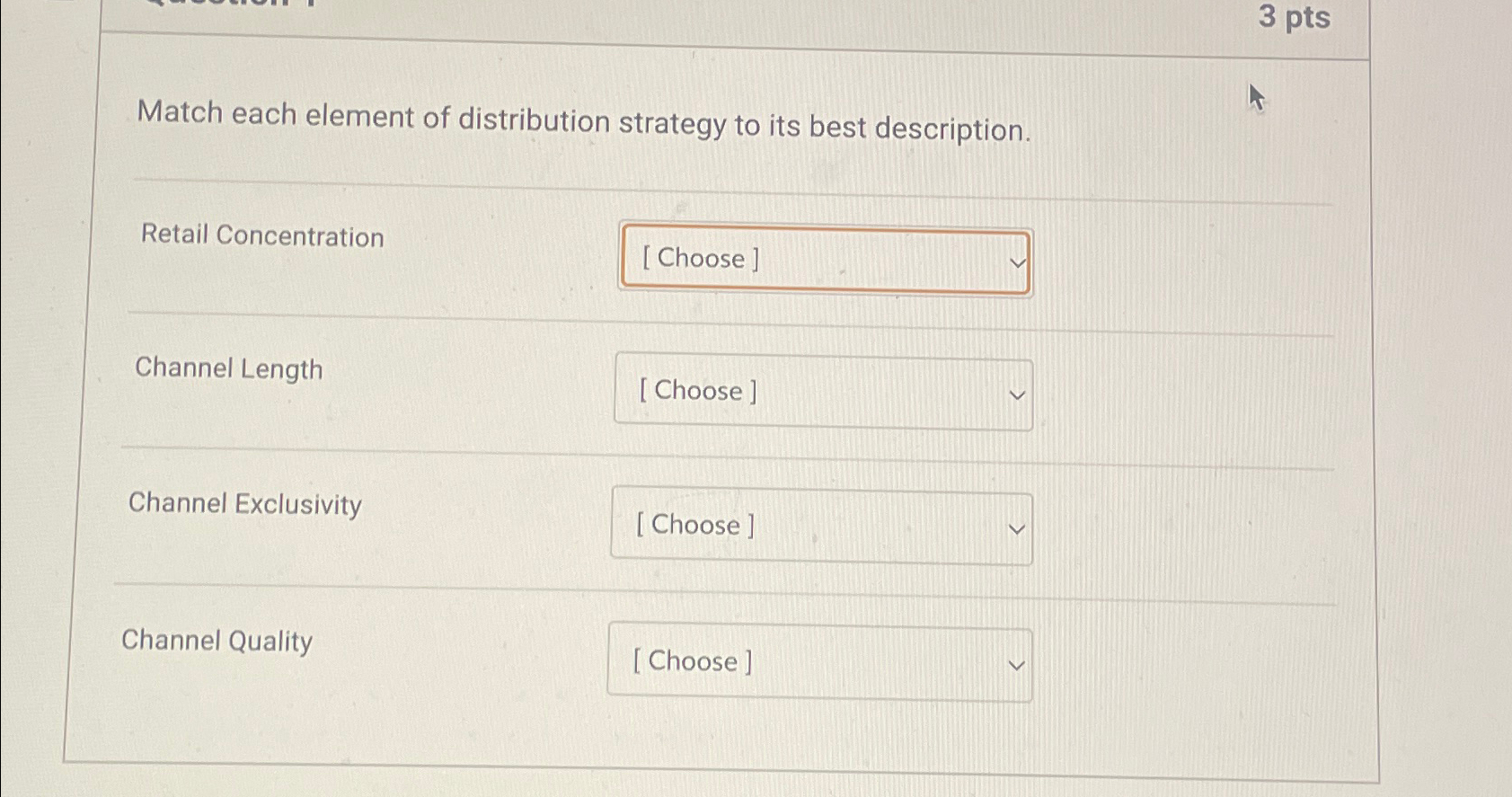 Solved 3ptsMatch each element of distribution strategy to | Chegg.com