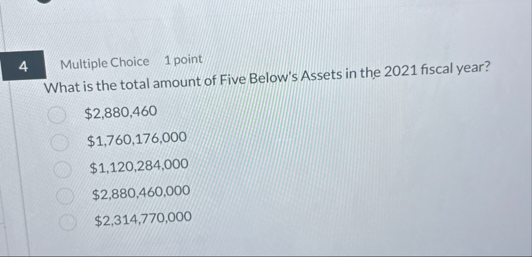 Solved 4Multiple Choice 1 ﻿pointWhat is the total amount of | Chegg.com