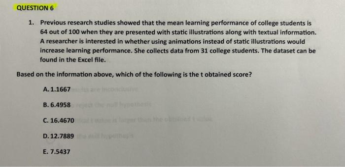 Solved 1. Previous research studies showed that the mean | Chegg.com