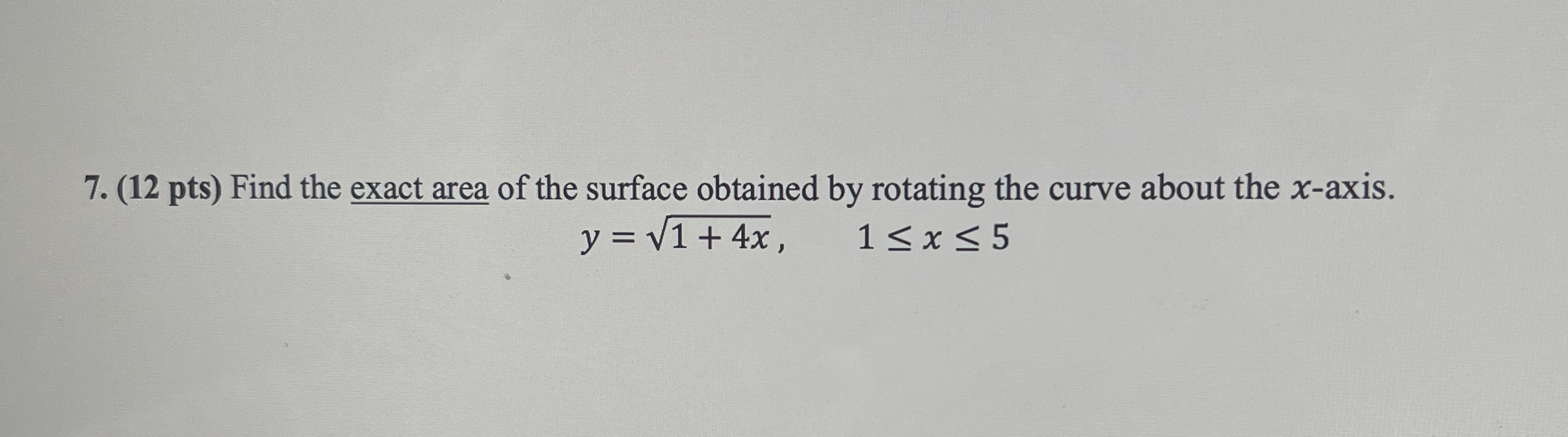 Solved (12 ﻿pts) ﻿Find the exact area of the surface | Chegg.com