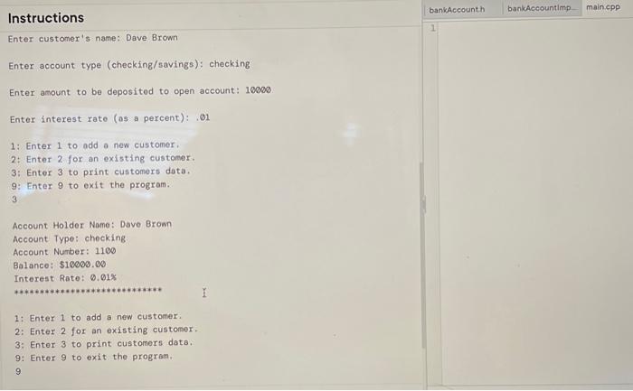 Solved Instructions Define the class bankAccount to | Chegg.com