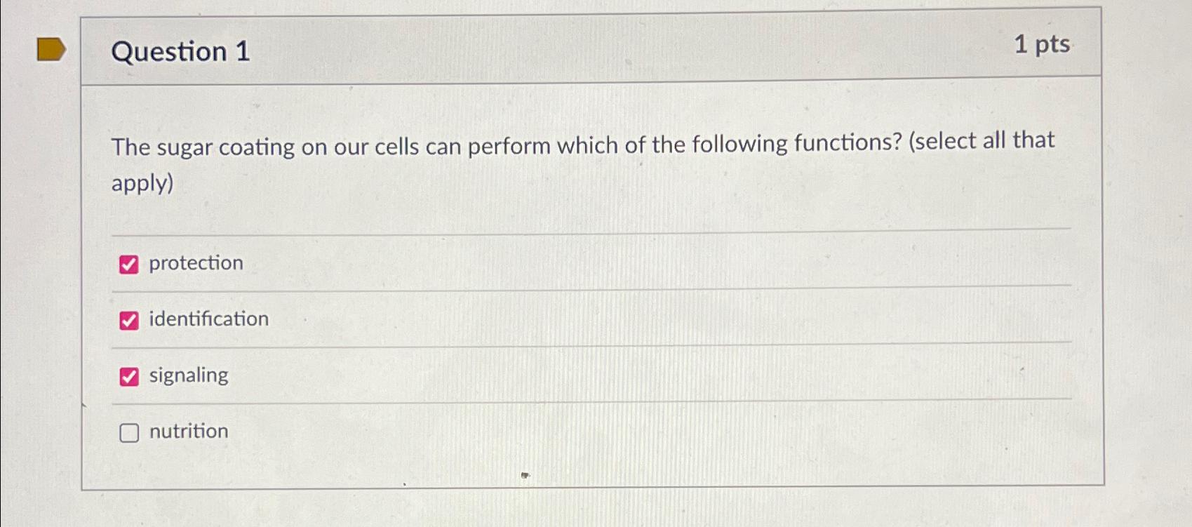 Solved Question 11 ptsThe sugar coating on our cells can | Chegg.com Solved Question 11 ptsThe sugar coating on our cells can | Chegg.com