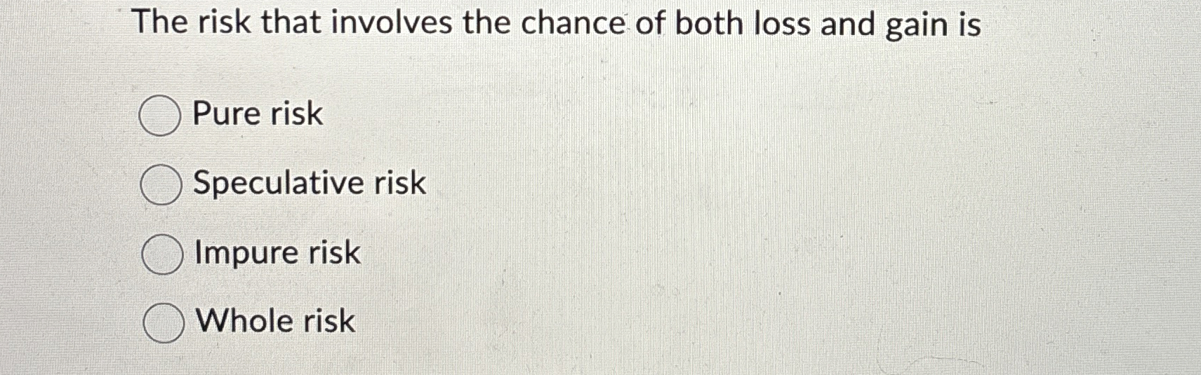 Solved The risk that involves the chance of both loss and | Chegg.com