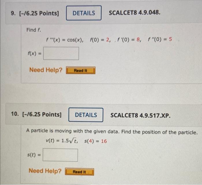 Solved SCALCET8 4.9.048. Find f. | Chegg.com