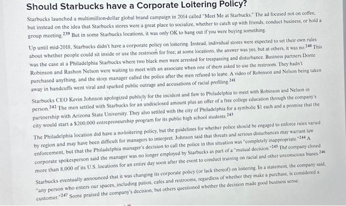 Solved Should Starbucks have a Corporate Loitering roicy: | Chegg.com