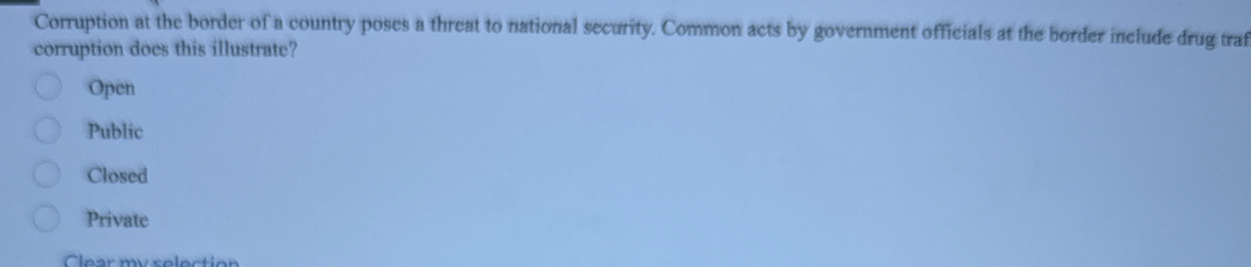 Solved Corruption at the border of a country poses a threat | Chegg.com