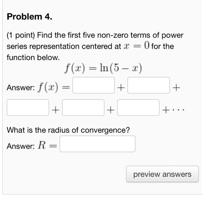 Solved ( 1 point) Find the first five non-zero terms of | Chegg.com