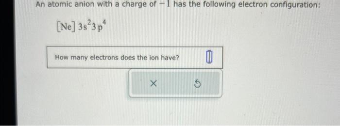 Solved An Atomic Anion With A Charge Of 1 Has The Following