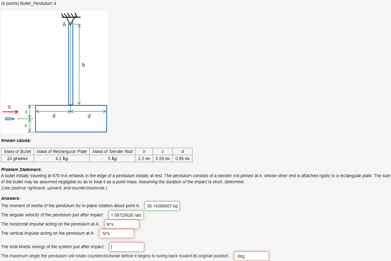 Solved (6 ﻿points) ﻿Bullet_Pendulum 4Known values:Problem | Chegg.com