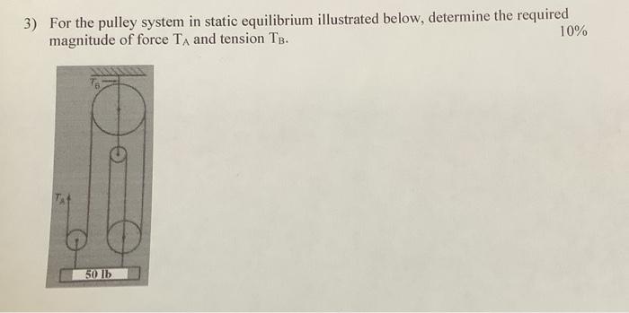 Solved 3) For the pulley system in static equilibrium | Chegg.com