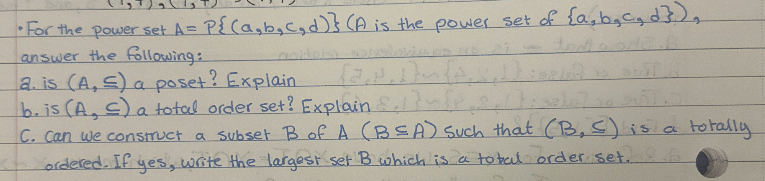 Solved For the power set is the power set of {a,b,c,d}, | Chegg.com