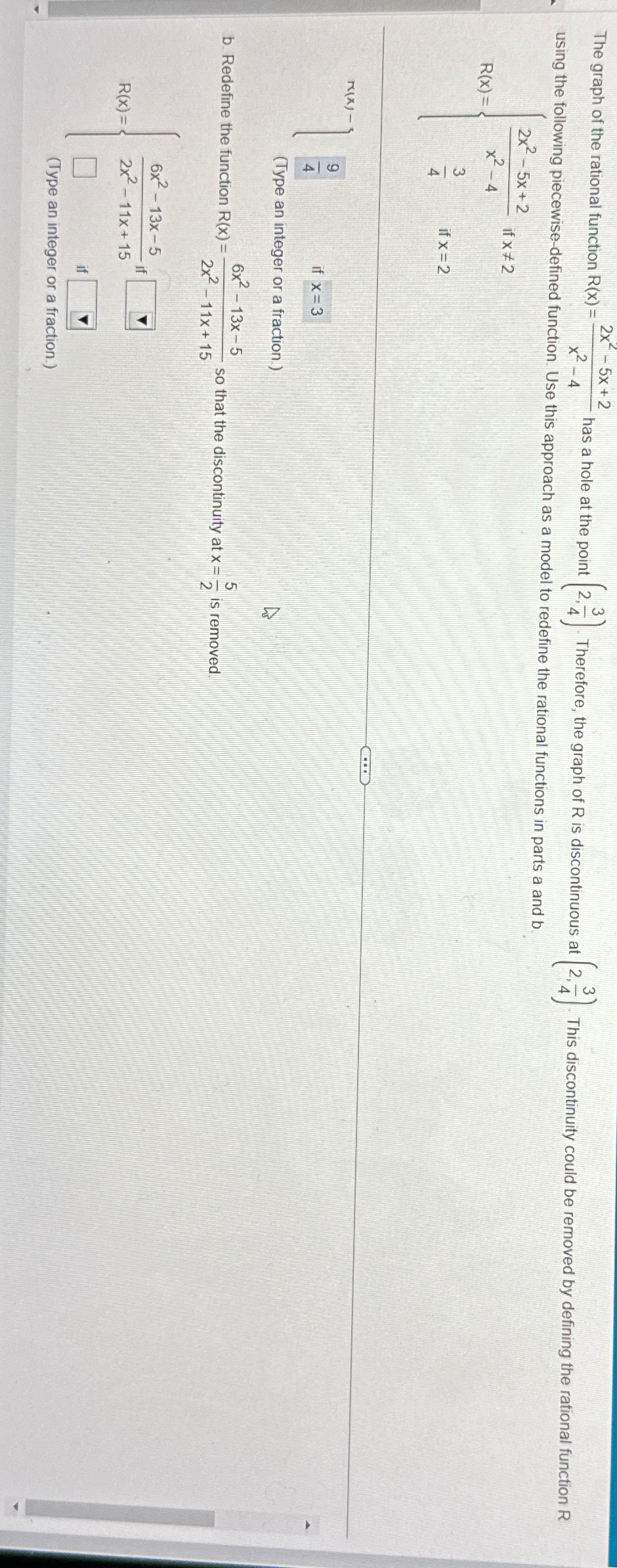 Solved The graph of the rational function R(x)=2x2-5x+2x2-4 | Chegg.com