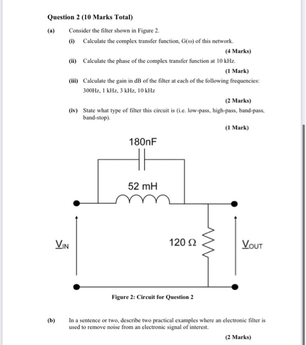 Solved Question 2 (10 Marks Total) Consider the filter shown | Chegg.com Solved Question 2 (10 Marks Total) Consider the filter shown | Chegg.com