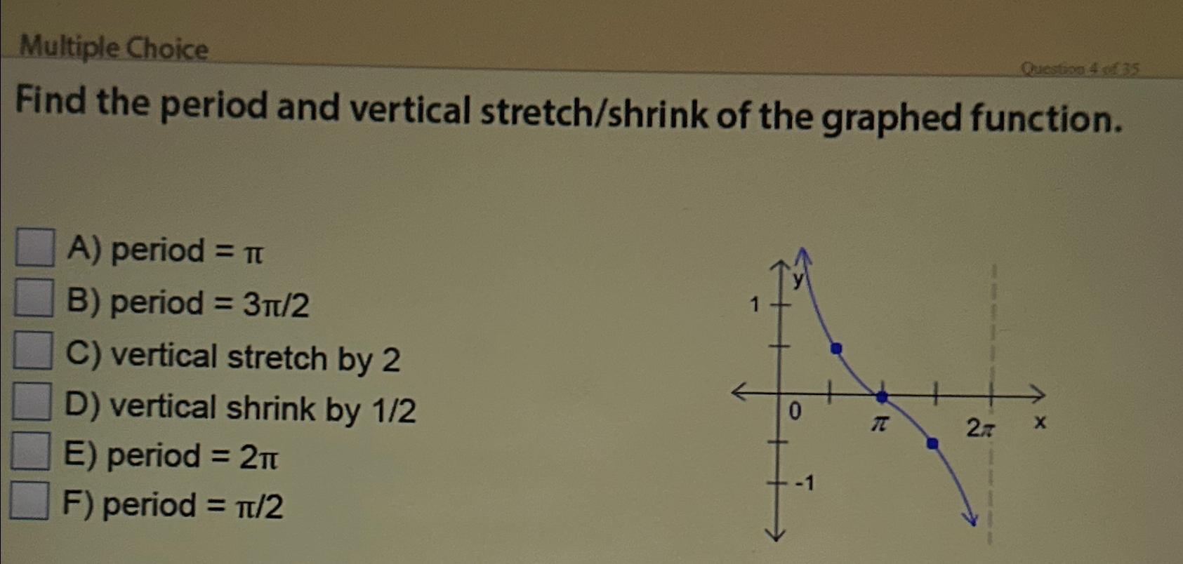 Solved Multiple ChoiceFind the period and vertical | Chegg.com