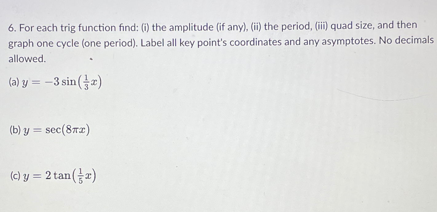 Solved For each trig function find: (i) ﻿the amplitude (if | Chegg.com