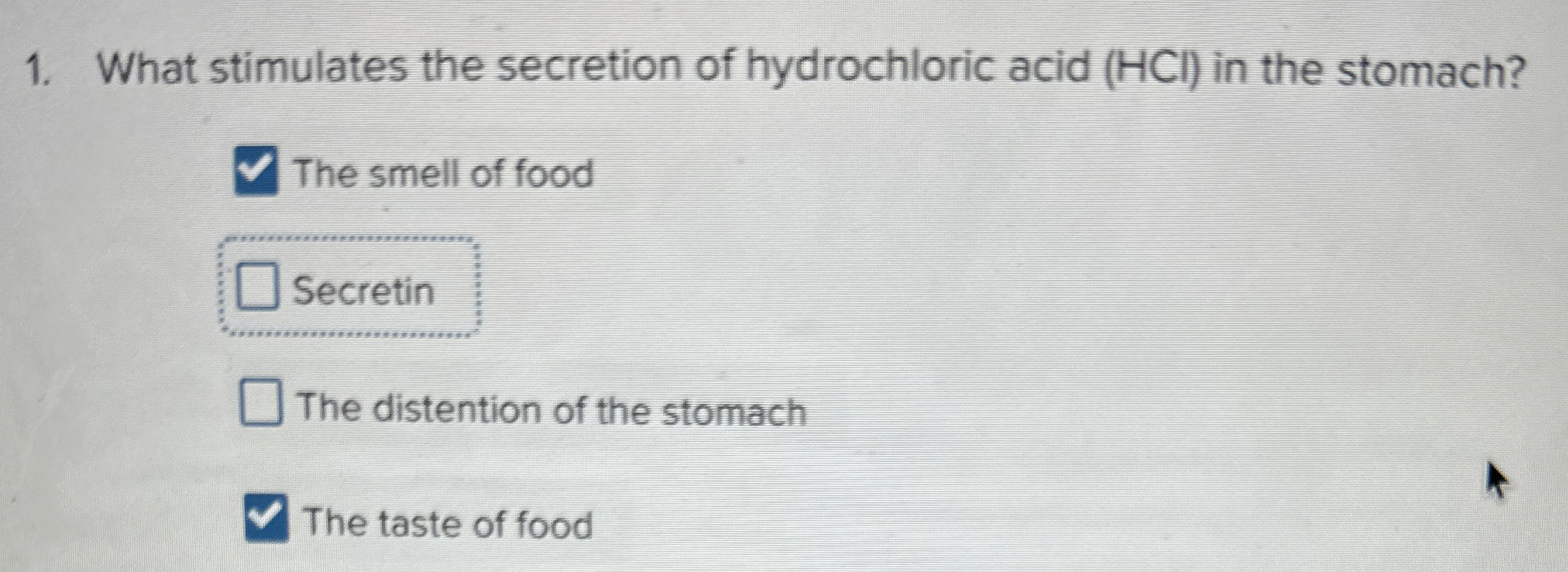 Solved What stimulates the secretion of hydrochloric acid | Chegg.com