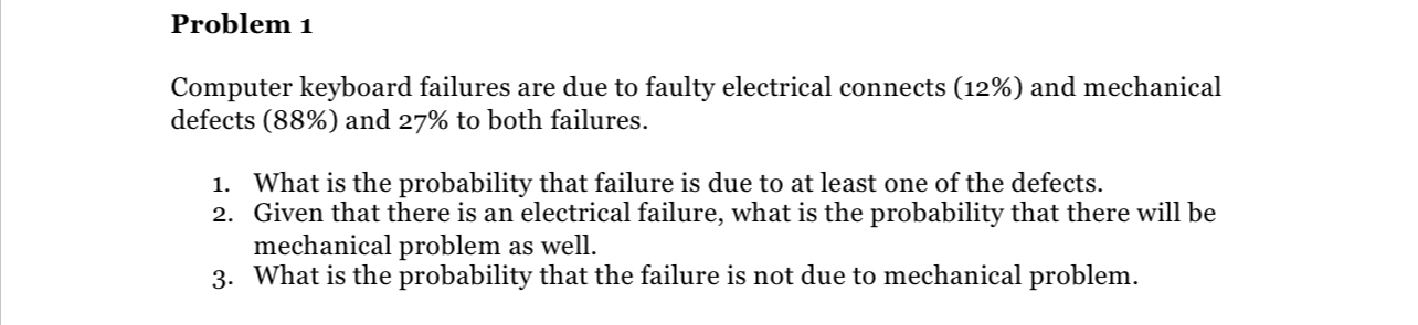 Solved Problem 1Computer keyboard failures are due to faulty | Chegg.com