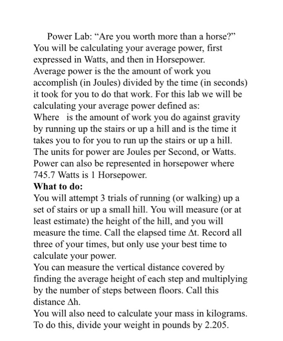 Solved Power Lab: “Are you worth more than a horse?” You | Chegg.com