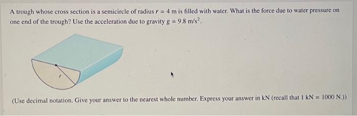 Solved A trough whose cross section is a semicircle of | Chegg.com