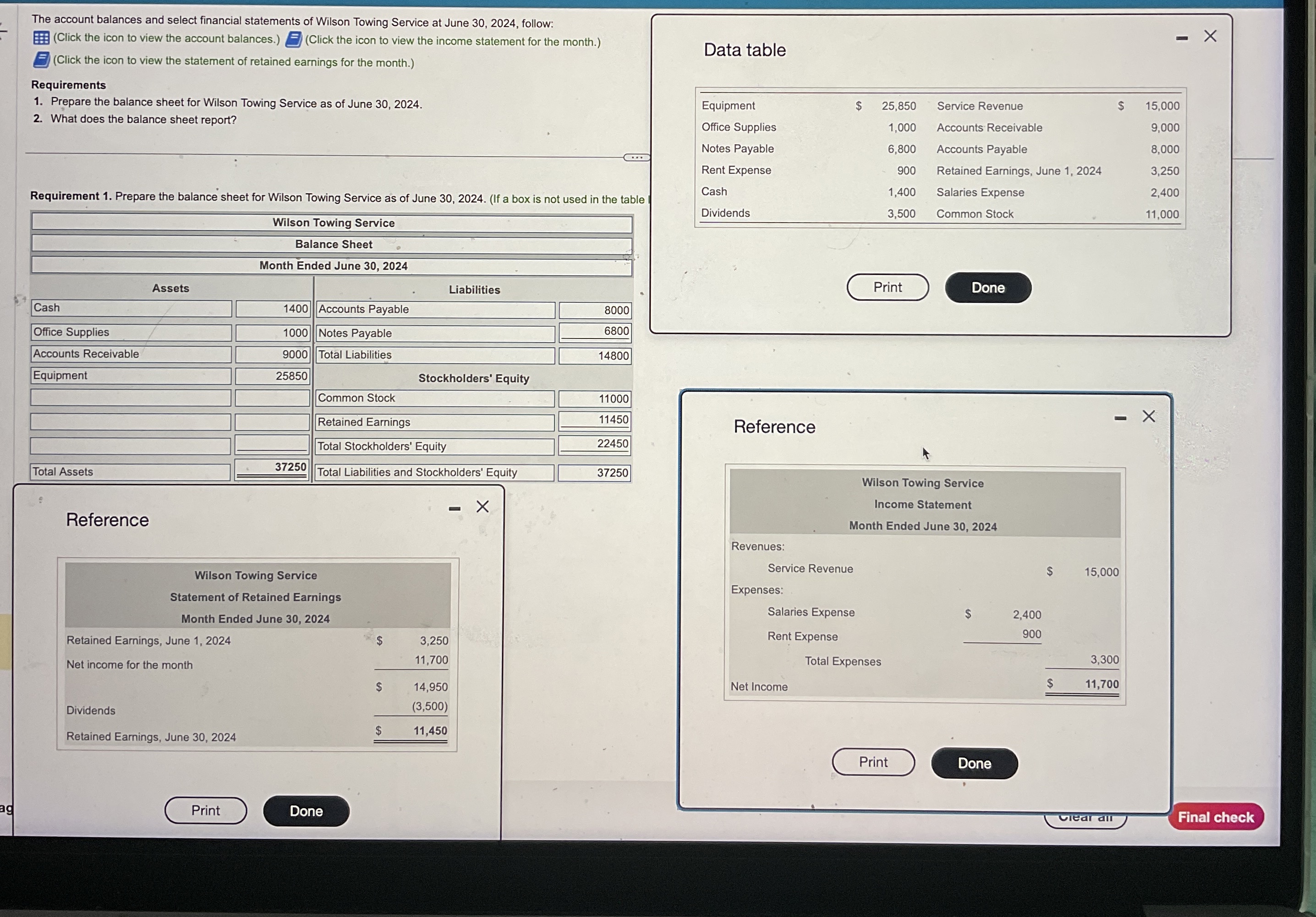 The account balances and select financial statements | Chegg.com