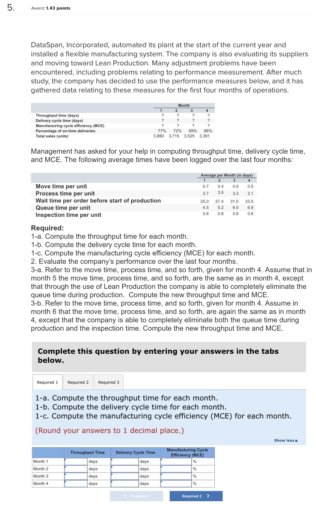 Solved Award: 1.43 ﻿pointsDataSpan, Incorporated, automated | Chegg.com
