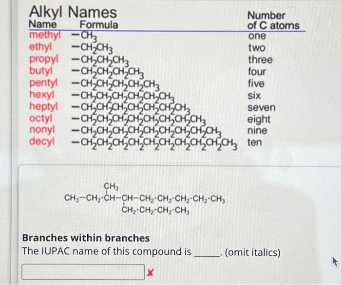 Solved Branches within branches The IUPAC name of this | Chegg.com