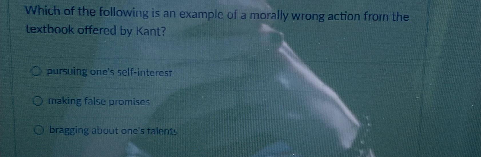 Solved Which of the following is an example of a morally | Chegg.com