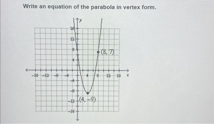 Solved Write an equation of the parabola in vertex | Chegg.com