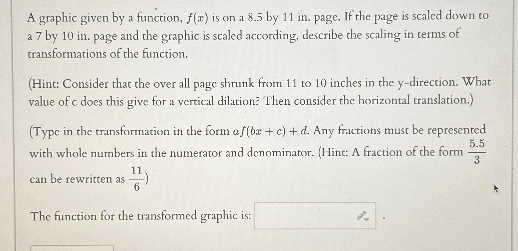Solved A graphic given by a function, f(x) ﻿is on a 8.5 ﻿by | Chegg.com