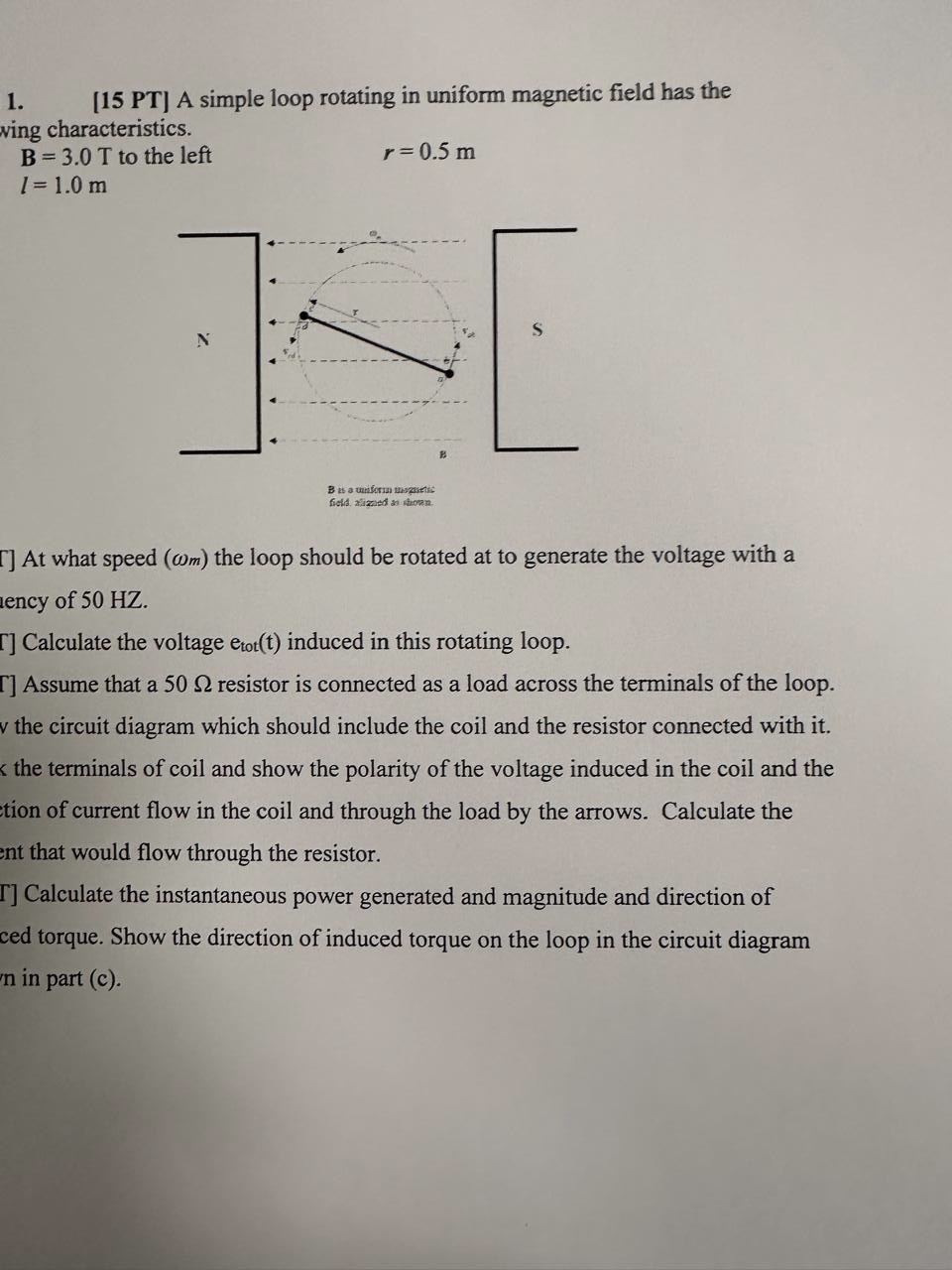 Solved [15 ﻿PT] ﻿A simple loop rotating in uniform magnetic | Chegg.com