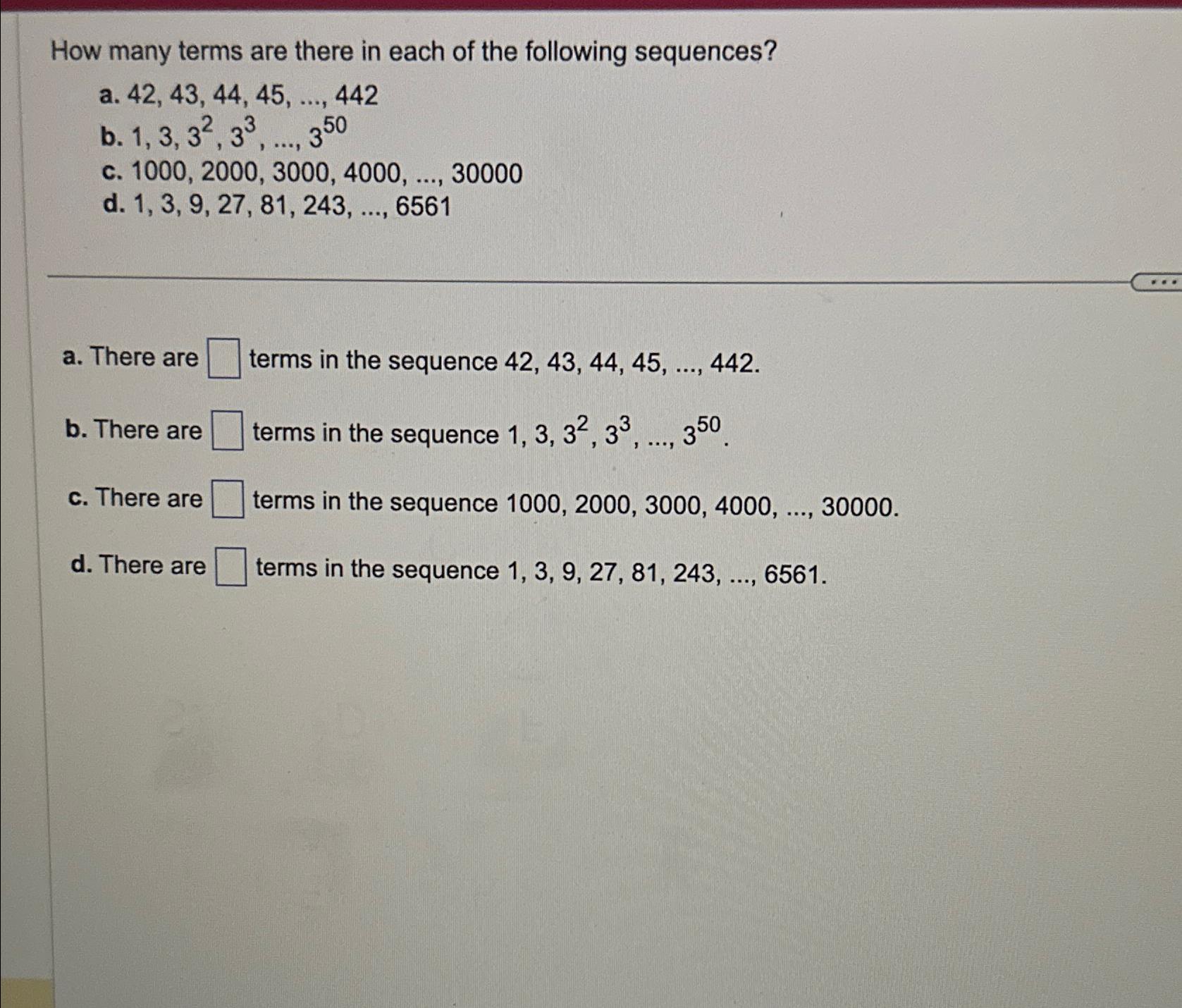 Solved How many terms are there in each of the following | Chegg.com