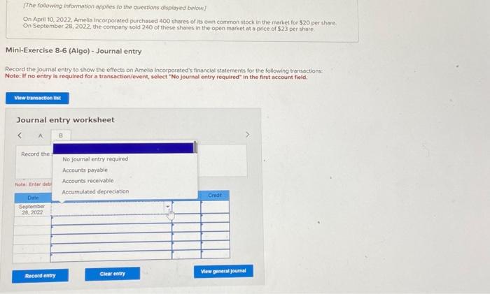 Solved Required information Mini-Exercise 8-6 (Algo) | Chegg.com