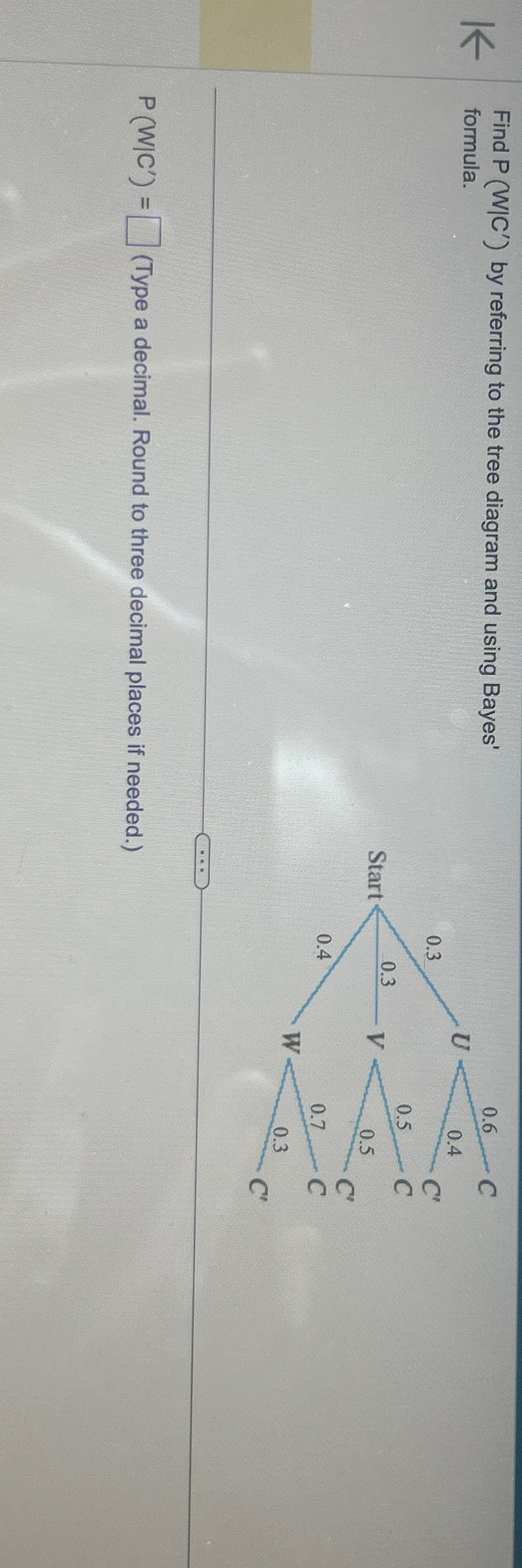 Solved Find P(W|C') ﻿by referring to the tree diagram and | Chegg.com