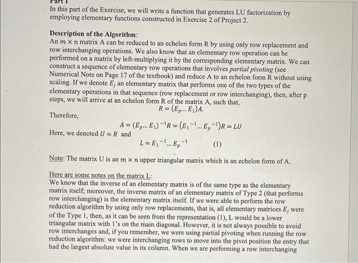 Solved In this exercise, we will construct LU factorization | Chegg.com
