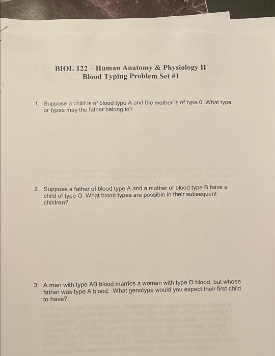 Solved BIOL 122- Human Anatomy & Physiology II Blood Typing | Chegg.com