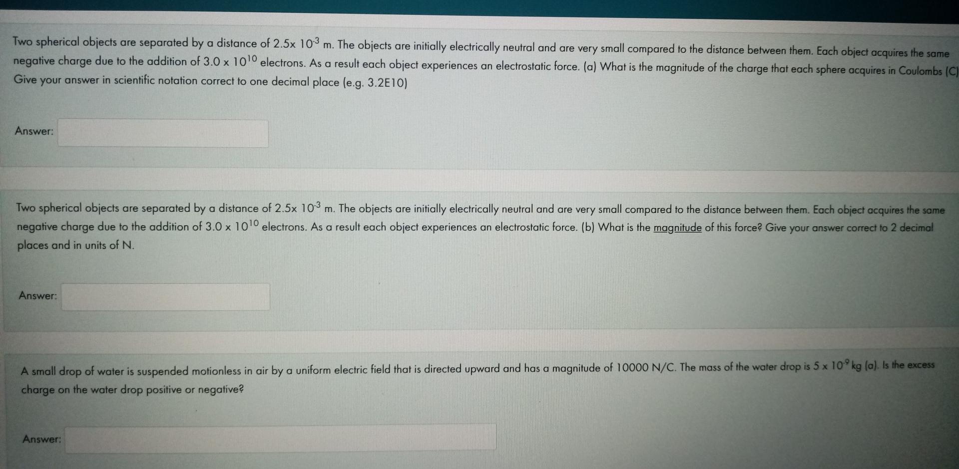 Solved Two spherical objects are separated by a distance of | Chegg.com